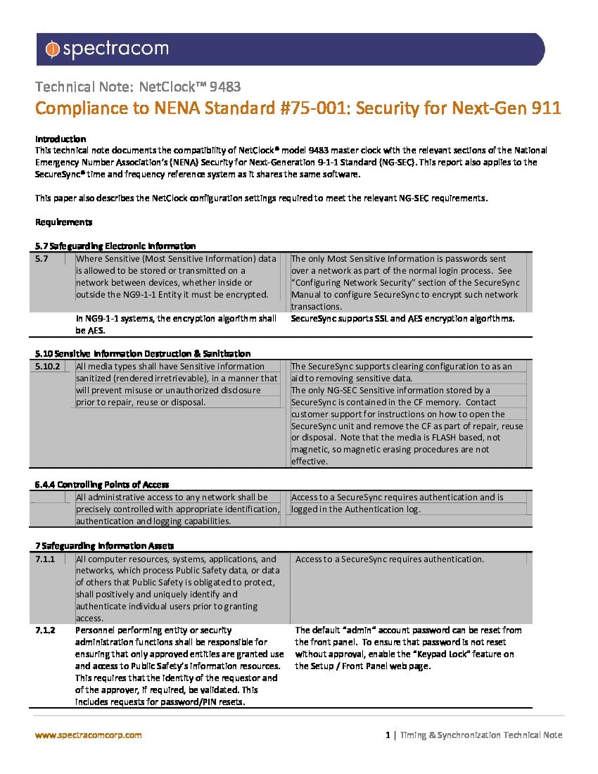 Compliance to NENA Standard #75-001: Security for Next-Gen 911 - Safran ...