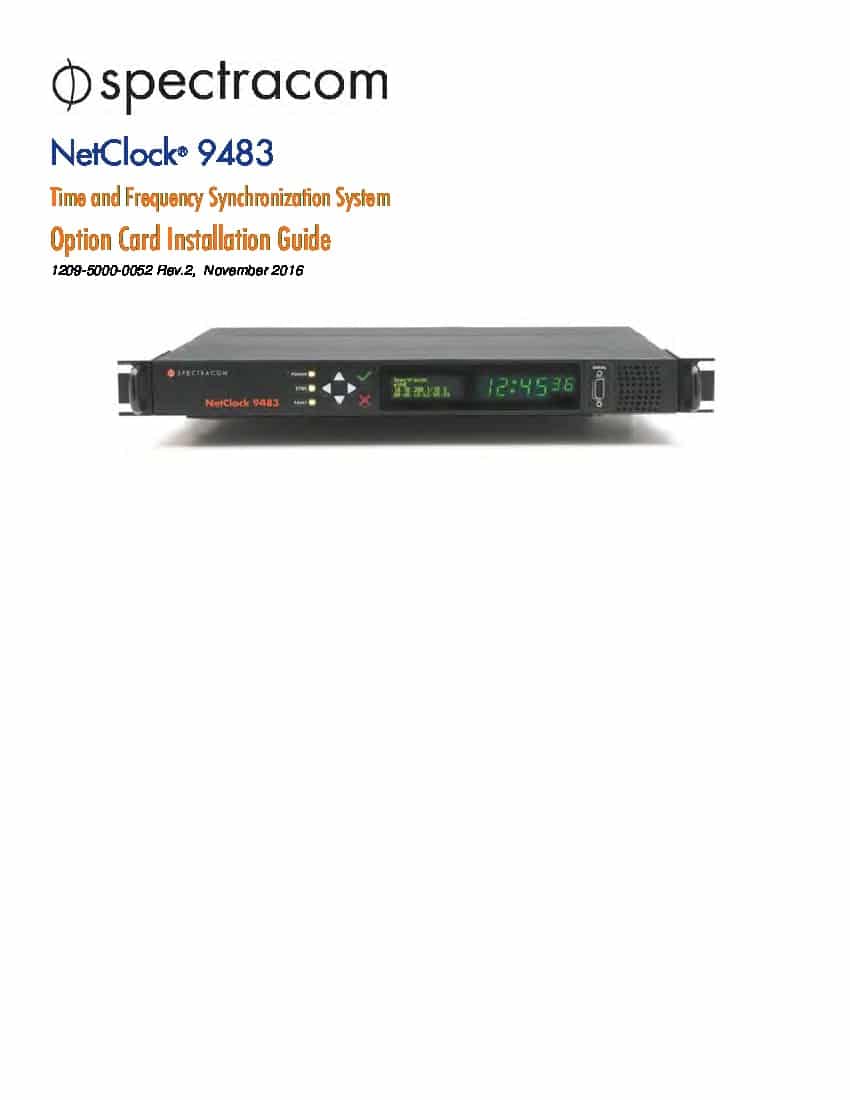 Option Card Installation Guide, NetClock 9483 - Safran - Navigation & Timing